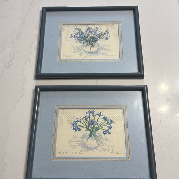 Vintage | Art | Vintage Pair Signed Blue Prints Delphinium Bouquet And ...